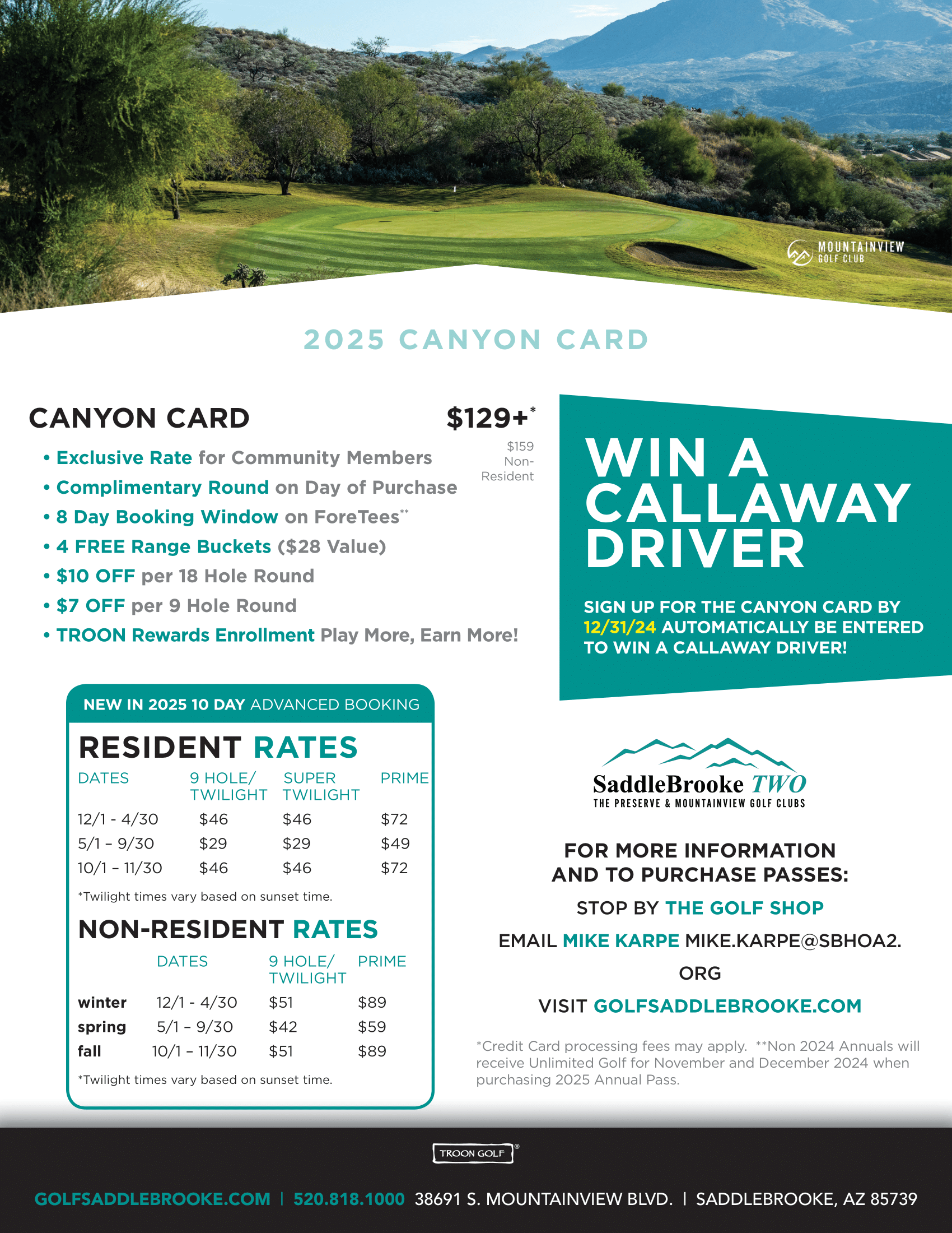 Canyon Card Benefits - Golf Saddlebrooke